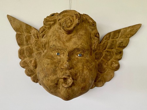 VTG GUERRERO CARVED WOOD ANGEL CHERUB HEAD GLASS EYES MEXICAN Cacheton ...