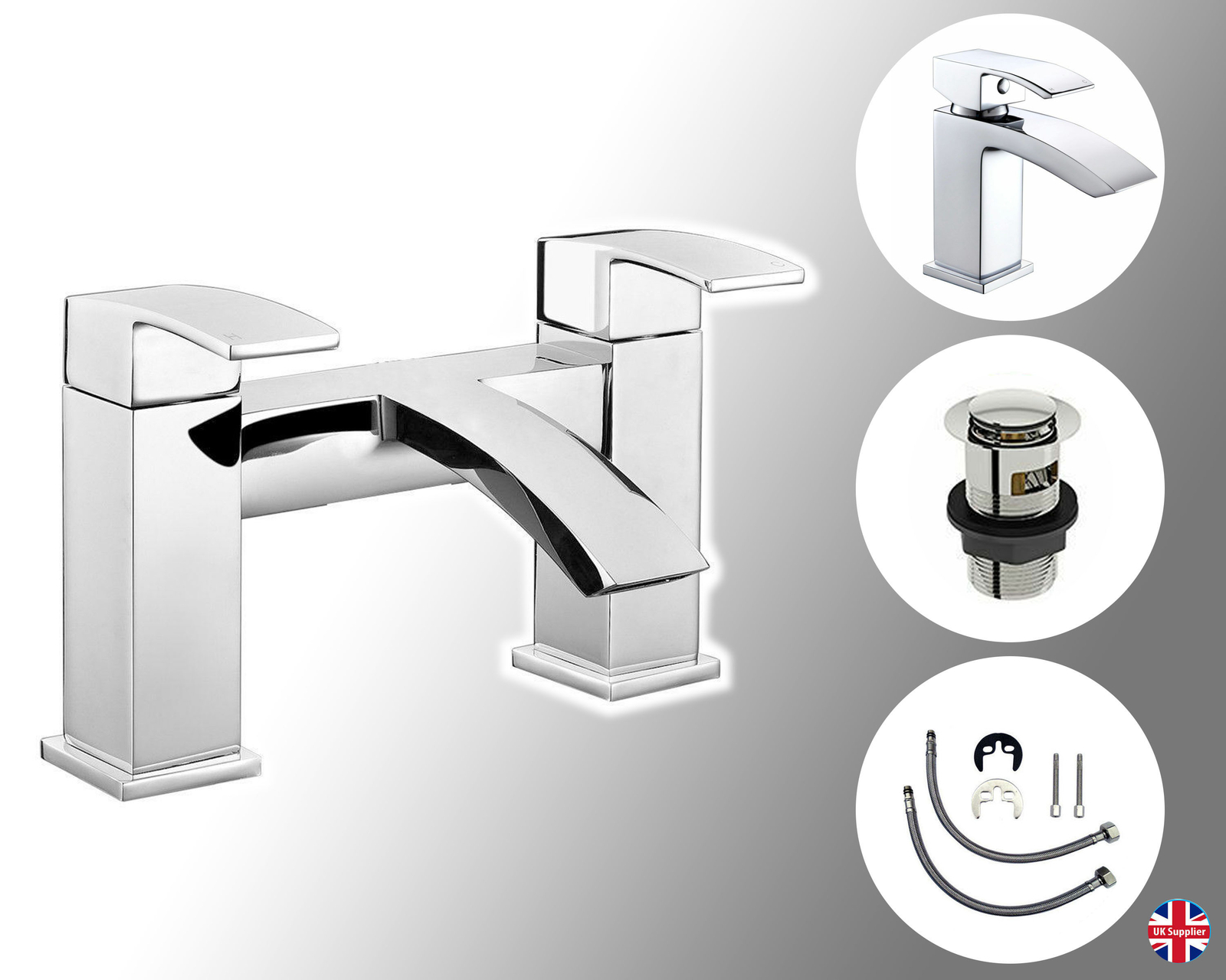 Square Modern Bathroom Tap Waterfall Basin Sink Bath Filler Shower ...