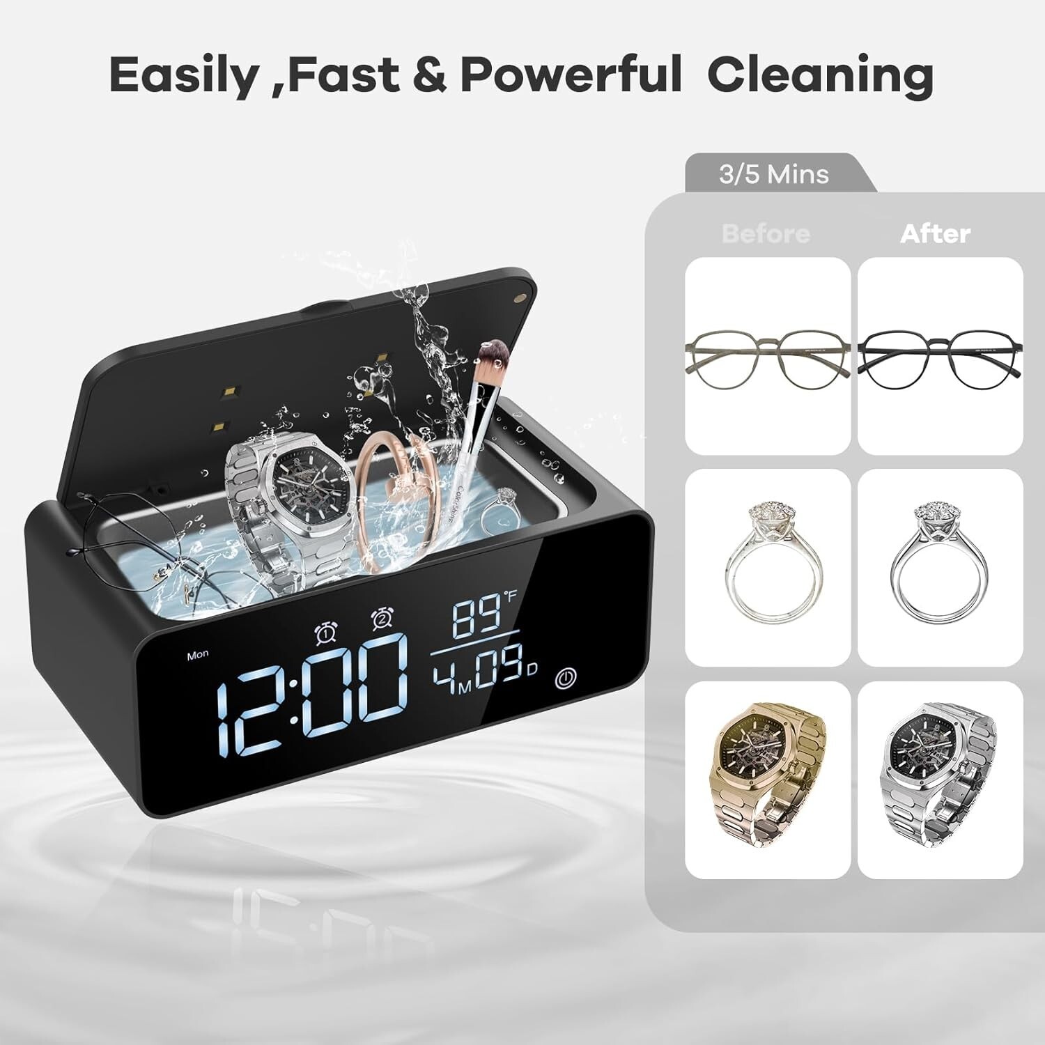 Ultrasonic Cleaner 48KHz/24W, Tabletop LED Display Alarm Clock with 500ml- Black | eBay