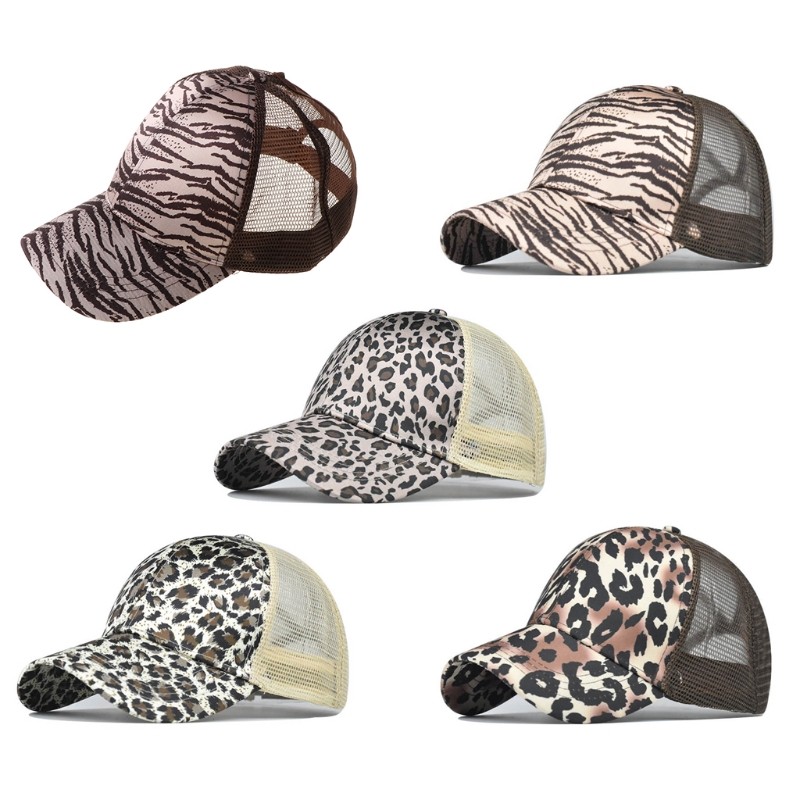 Women Mesh Back Ponytail Messy Baseball Cap Vintage Leopard Print for H ...
