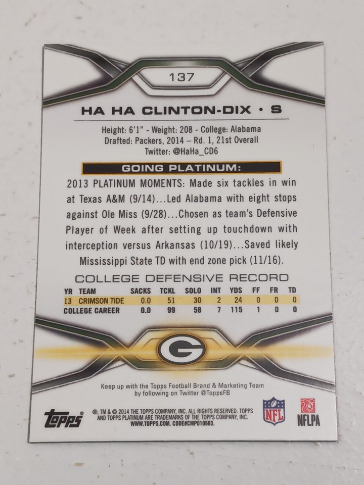 Ha Ha Clinton-Dix Green Bay Packers 2014 Topps Platinum Orange Rookie ...