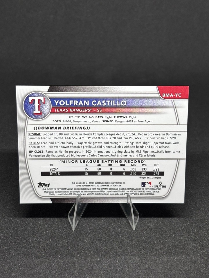 YOLFRAN CASTILLO 2025 BOWMAN MEGA BOX MOJO REFRACTOR AUTO 🔥 #BMA-YC ...