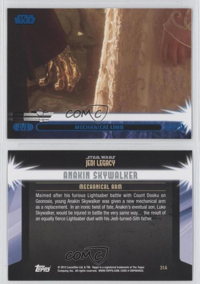 2013 Topps Star Wars Jedi Legacy Blue Mechanical Limb Anakin Skywalker ...