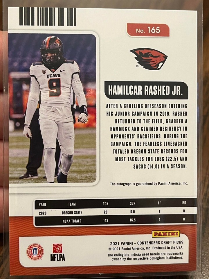 HAMILCAR RASHED JR 2021 CONTENDERS COLLEGE TICKET AUTO OR STATE ROOKIE ...