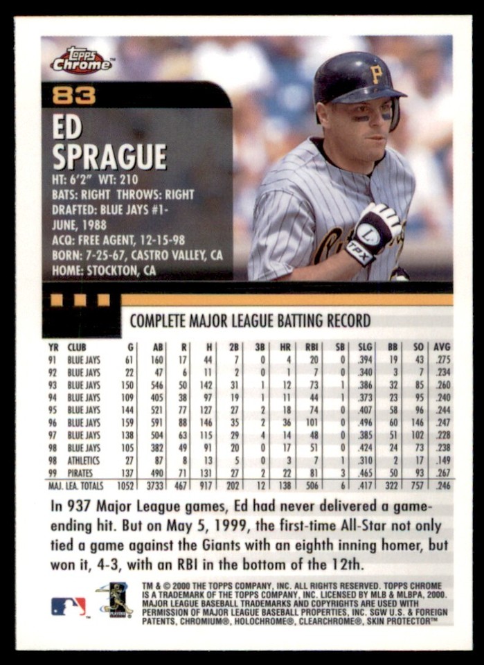 2000 TOPPS CHROME ED SPRAGUE PITTSBURGH PIRATES #83 | eBay