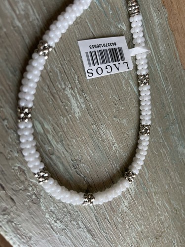 Lagos 18k Silver white Ceramic Caviar rope cord 5mm station bracelet sz ...