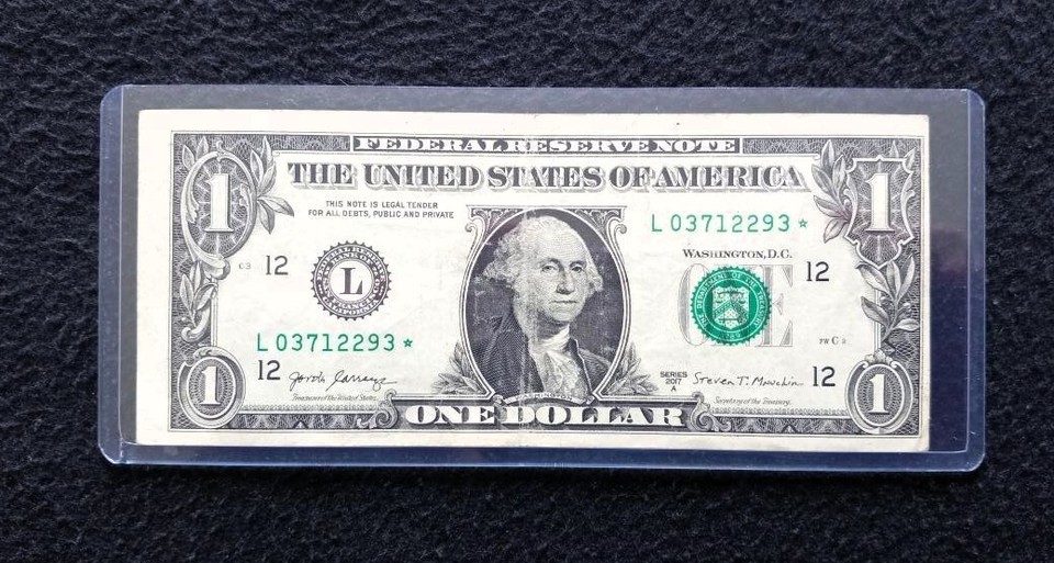 2017 One Dollar Star Note Miscut Misaligned Off Center Error L03712293 ...