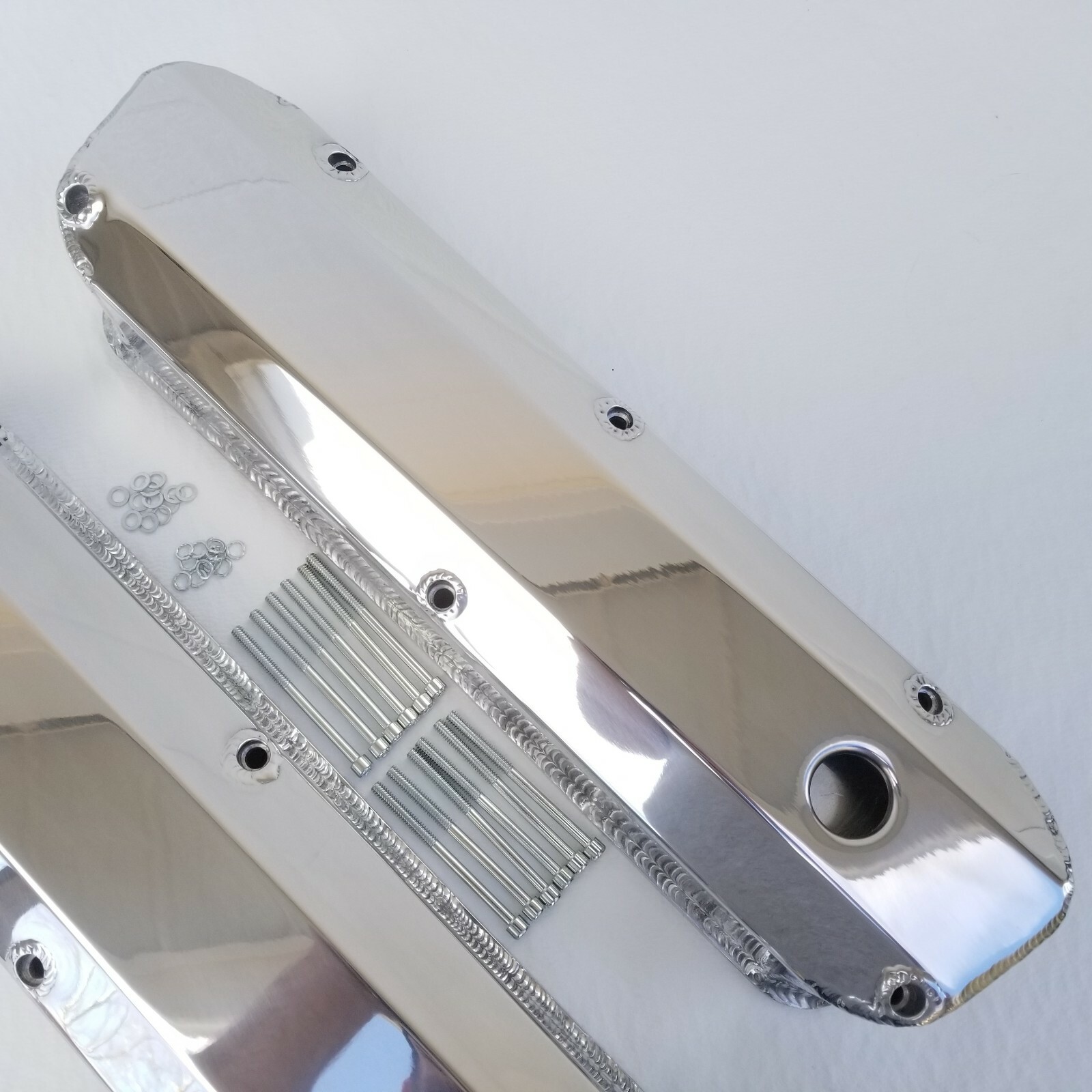 Small Block Ford Polished Fabricated Aluminum Valve Covers 289 302 351W ...