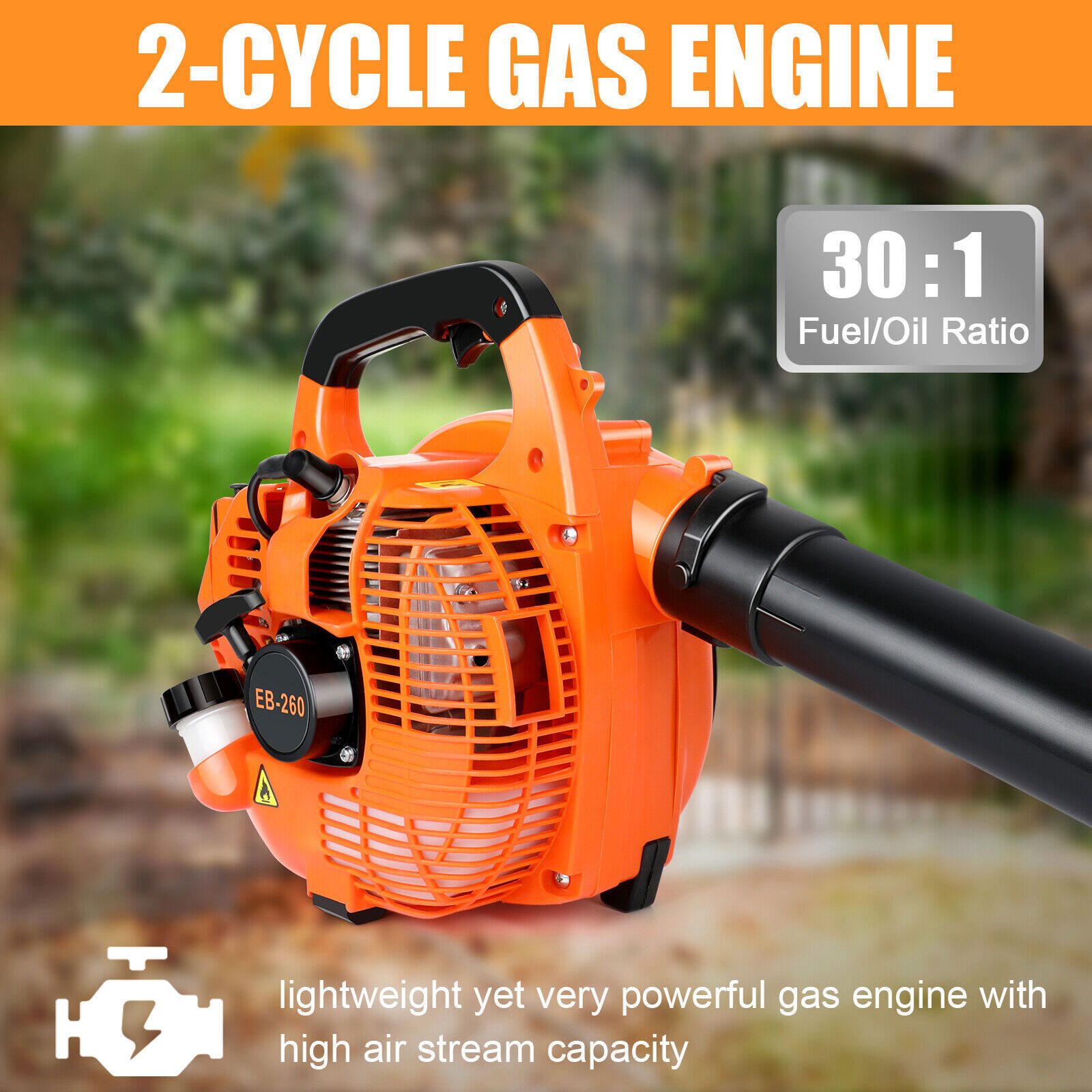 Air Leaf Blower Gas Powered Snow Blower 665 CFM 26CC/30CC/43CC 2-Stroke ...