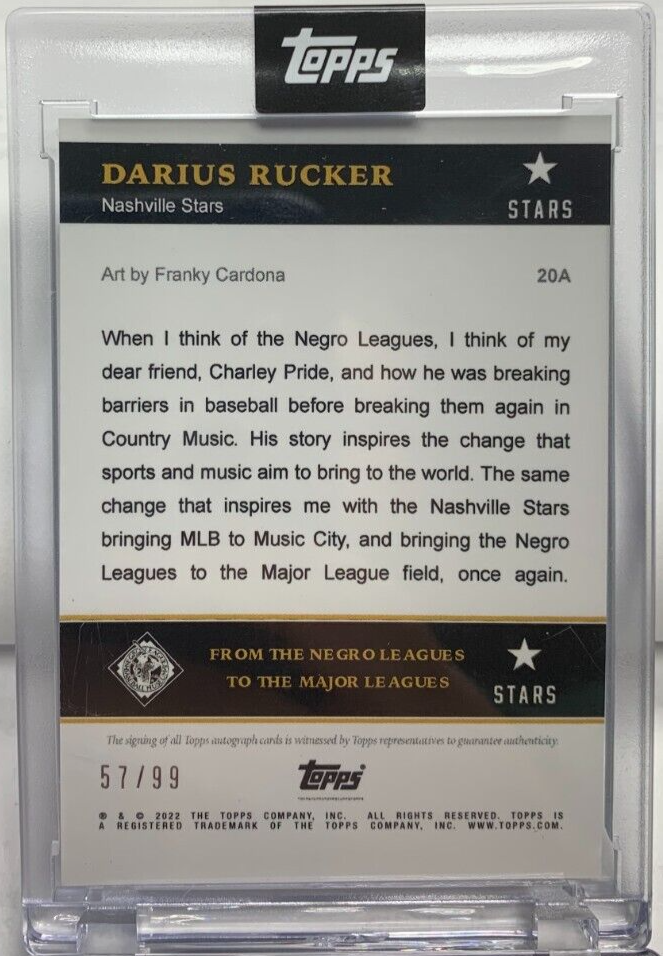 Darius Rucker 2021 Topps X Nashville Stars on-card Autograph Auto #d/99 ...
