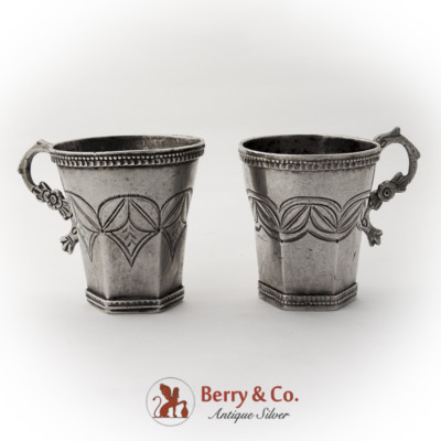 Spanish Colonial Silver Cups Pair Floral Figural Handles 1825 | eBay