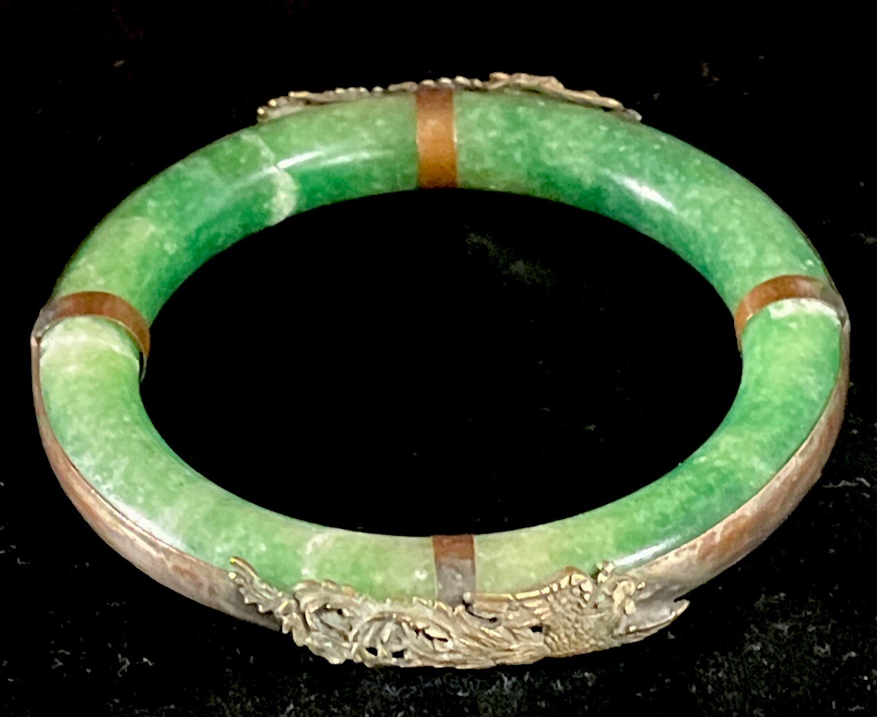 Dynasty Silver Clad Trim Jade Dragons Bangle Bracelet See Description ...