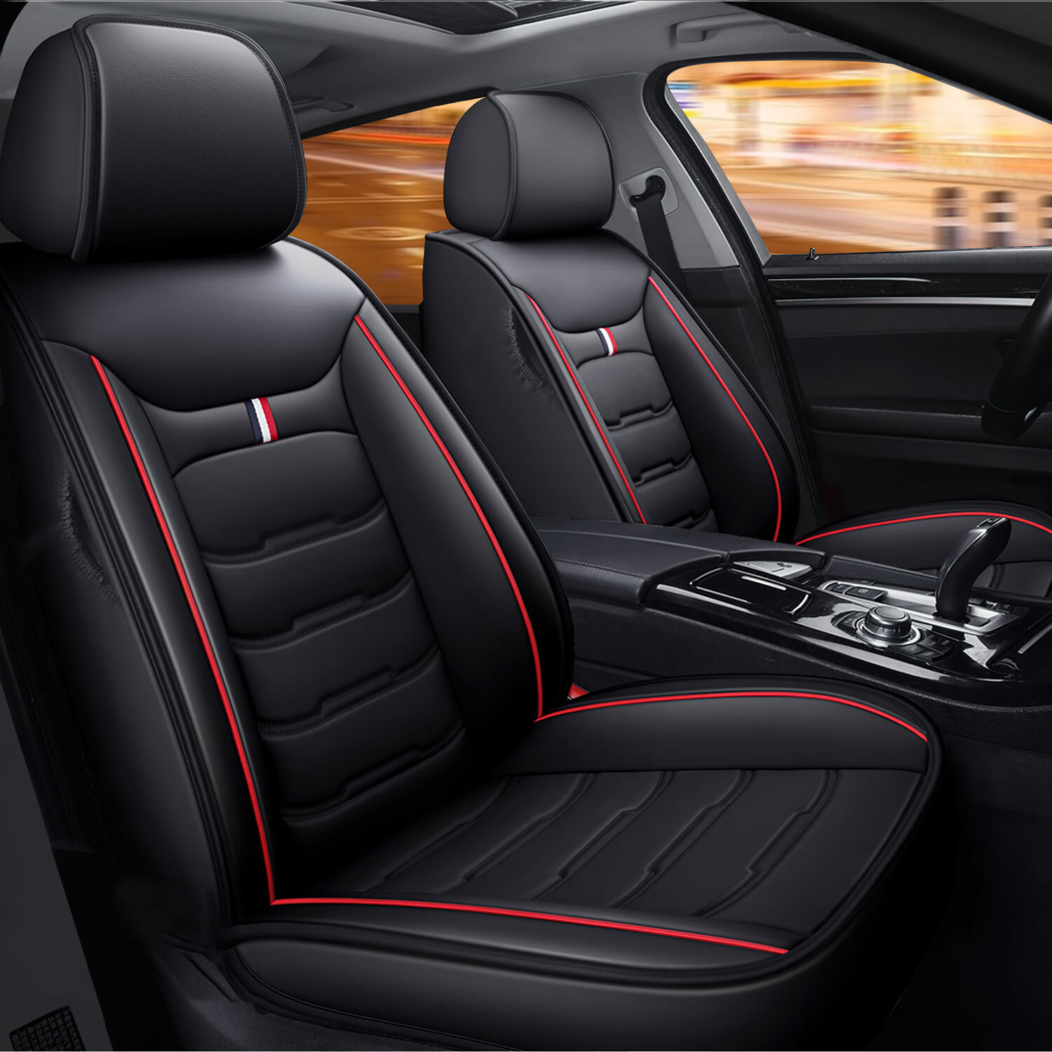 For Ford Full Set Car 5 Seat Covers Deluxe PU Leather Front & Rear ...