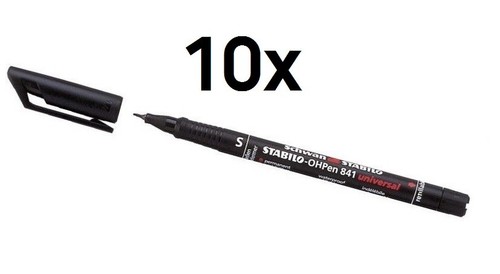 10 x Stabilo OHPen Film Pen OHP Marker Black S, Permanent 0.4mm ...