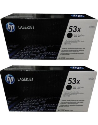 2 Genuine HP 53X Toner Cartridges Black Boxes Q7553X SEALED BAGS OPEN ...