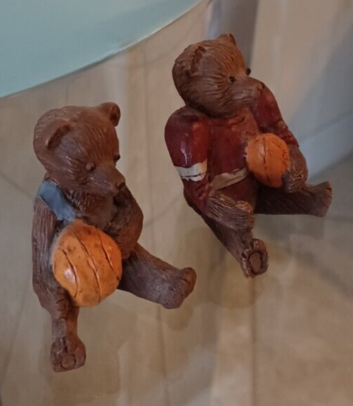 2 Resin Teddy Bears With Basketball And Football 2.2" Tall | eBay