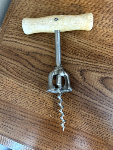 Vintage Corkscrew Wine Bottle Opener Cork Puller Wood Handle Bell ...