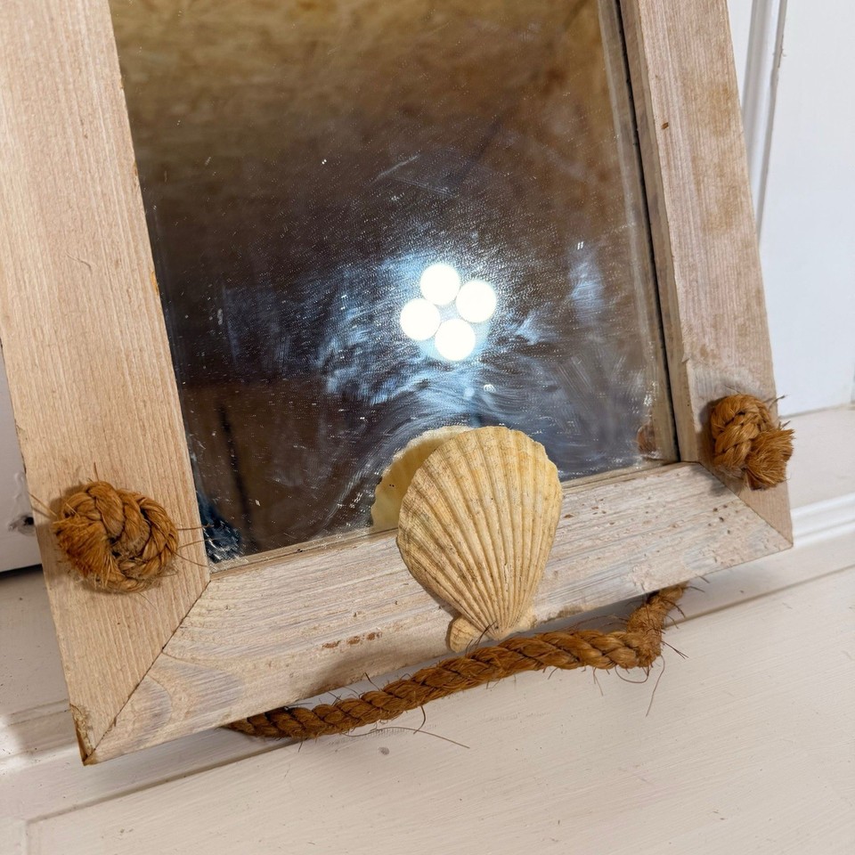 Rustic Nautical Mirror Seashell Rope Frame Coastal Beach Cottage Wall ...
