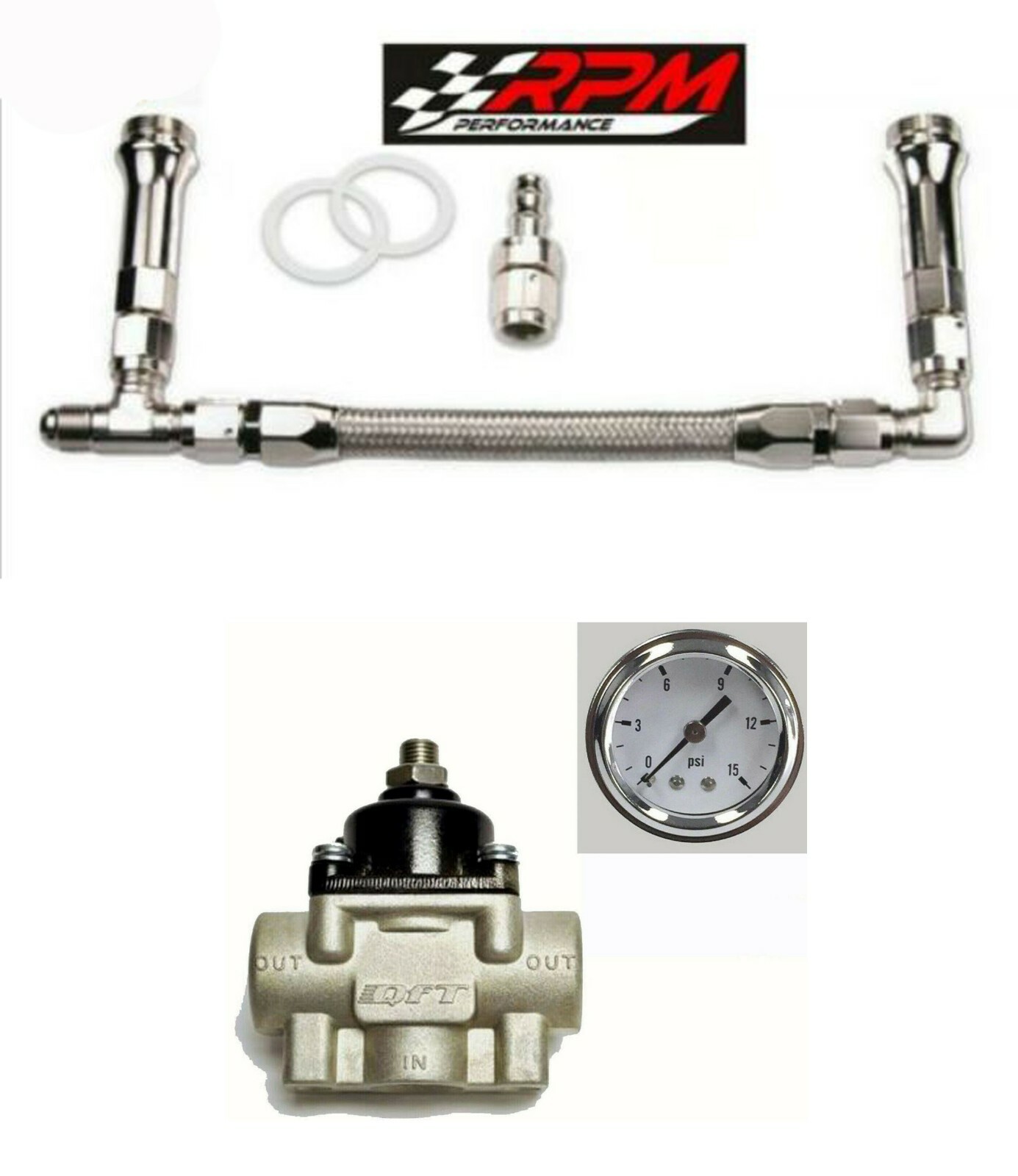 Holley Carb Carburetor Braided Fuel Line Dual Feed Regulator Gauge Kit ...