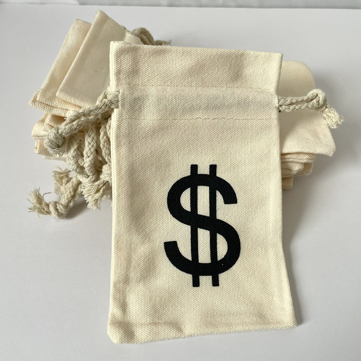 Shopping Bag Dollar Signs Canvas Money Bags For Party, Costume Money