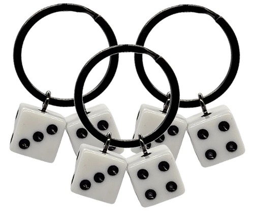 3 Pack Novelty Key Rings 16mm Dice Squared Corners White with Black ...