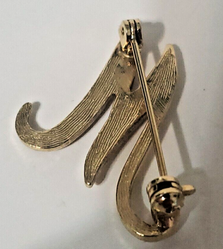 Gold Tone Rhinestone Monogram Brooch Pin Letter Initial M | eBay