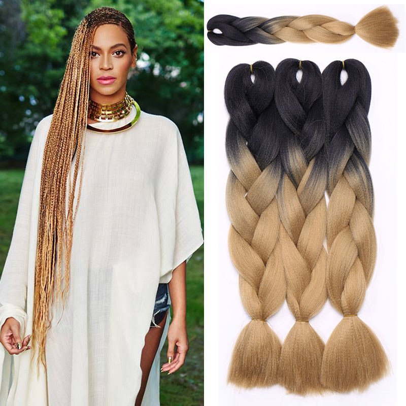 24" Handmade Jumbo Braiding Hair Extensions Plaited Box Braids Ombre ...