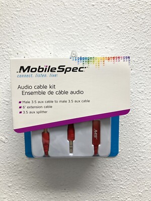 Mobilespec 6 ft Auxiliary Audio Cable Kit - Red 3.5 Aux Splitter ...