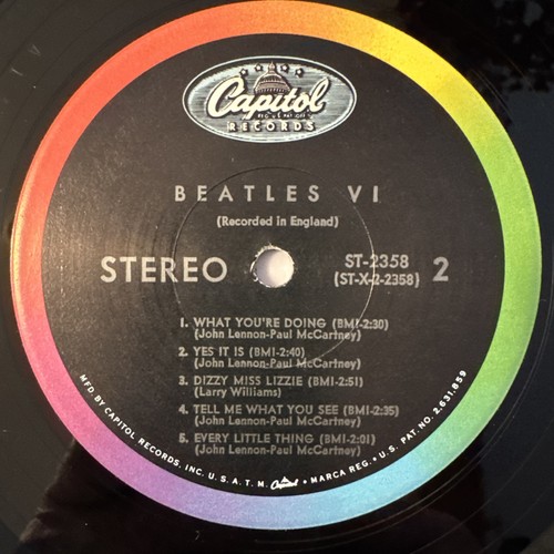 ORIG. BEATLES VI LP CAPITOL STEREO RAINBOW LABEL SCRANTON EARLY PLATES ...