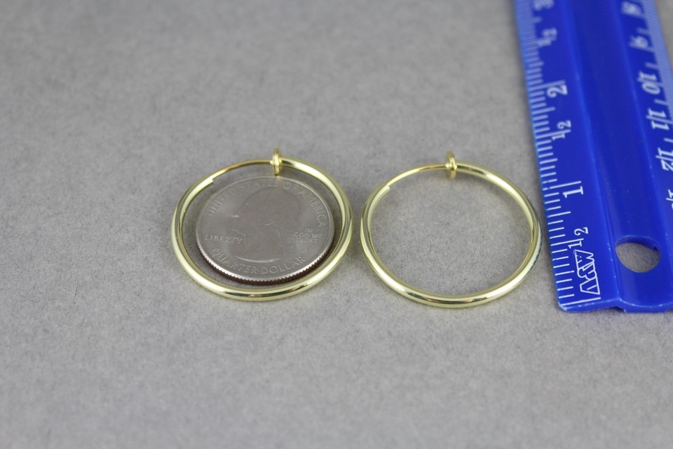 Gold hoops Clip On Clips earrings hoop spring hinge clasp 1 3/16" wide ...