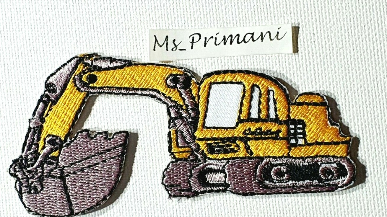 EXCAVATOR MACHINE Digger-Iron-On-Patch-Kids-Builder-Vehicle-Embroidered ...