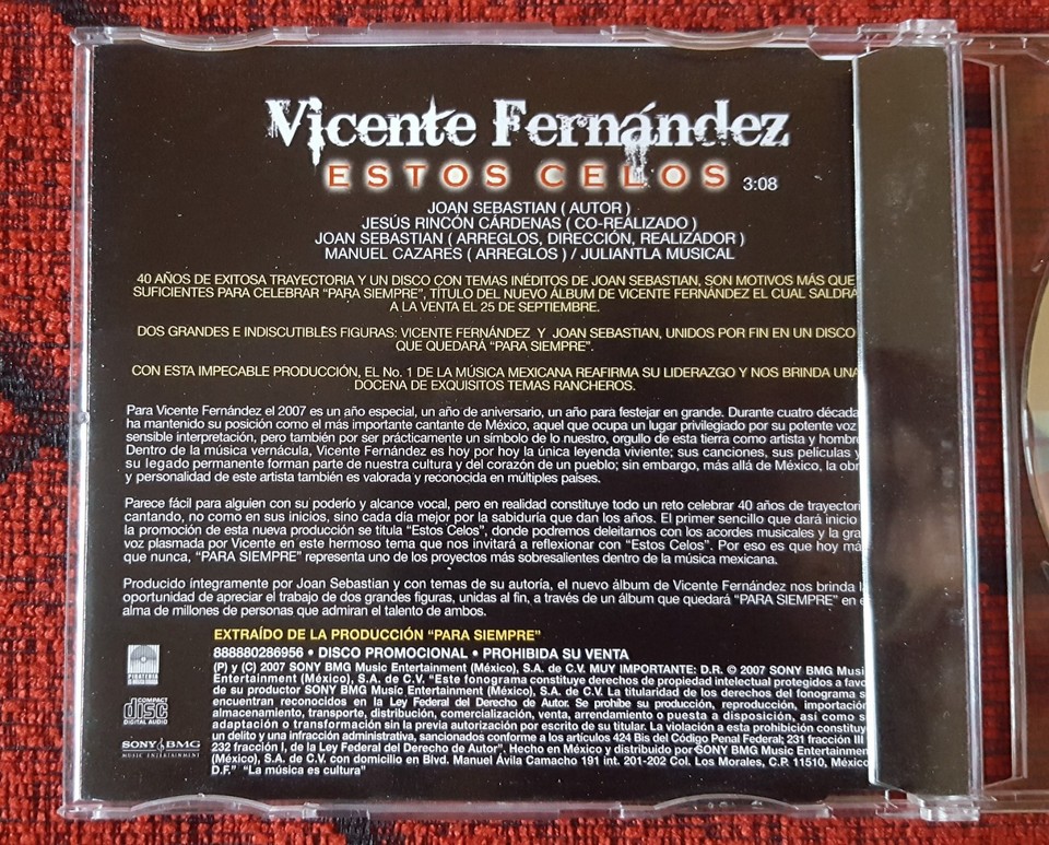 VICENTE FERNANDEZ ** Estos Celos ** 2007 Mexico PROMO CD Single | eBay