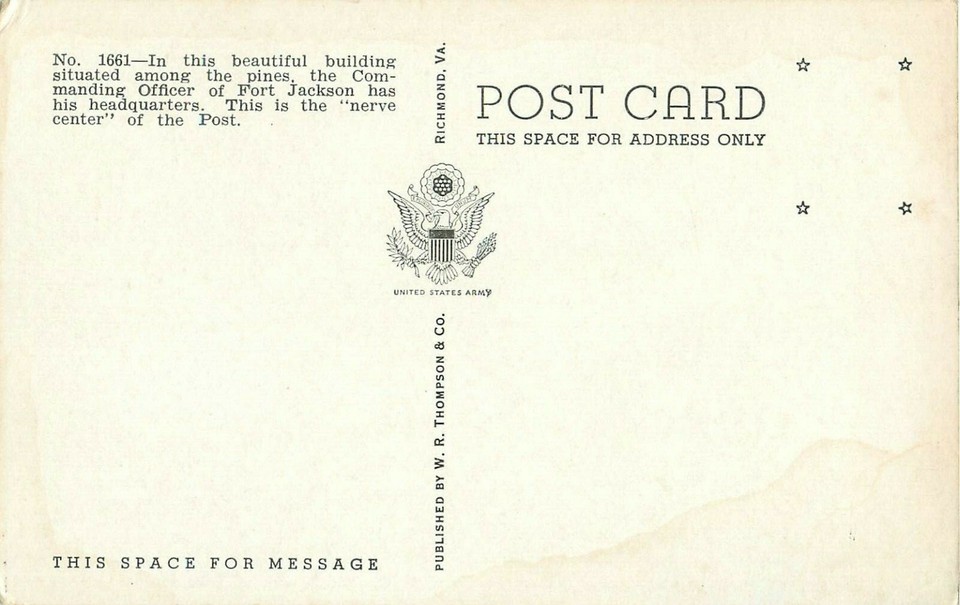 WW2 Fort Jackson, Post Headquarters, South Carolina Postcard | eBay