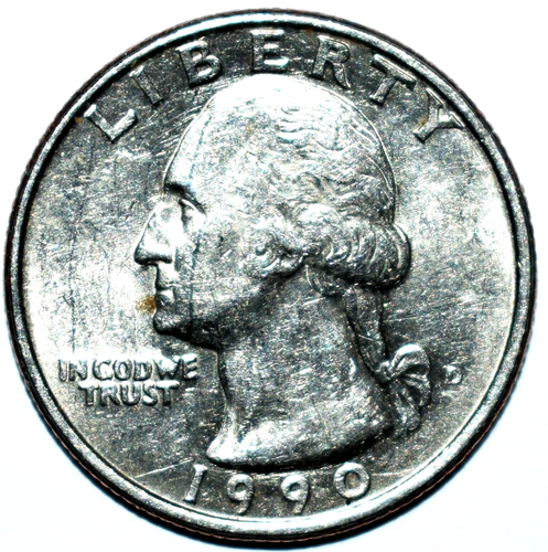 1990 D Washington Quarter Error Double-Die Mint Mark, DD Wing Die Clash ...