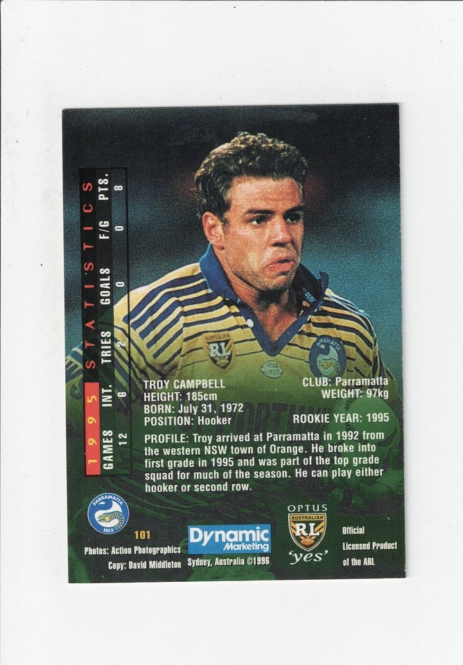 1996 Series 2 Rugby League Troy Campbell #101 (Parramatta Eels) | eBay Australia