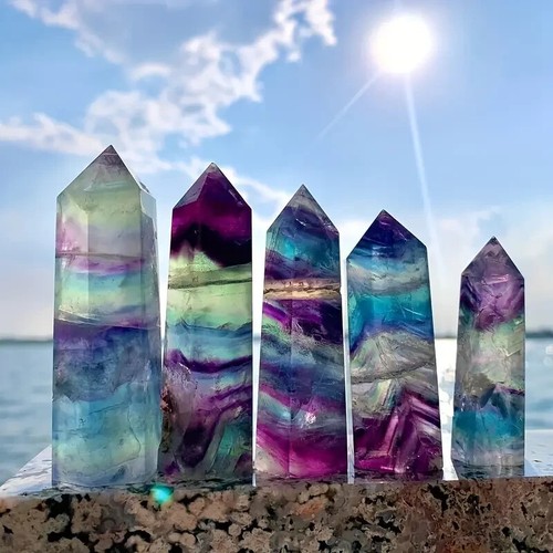 Natural Rainbow Fluorite Tower Point Obelisk Healing Crystal Mineral ...