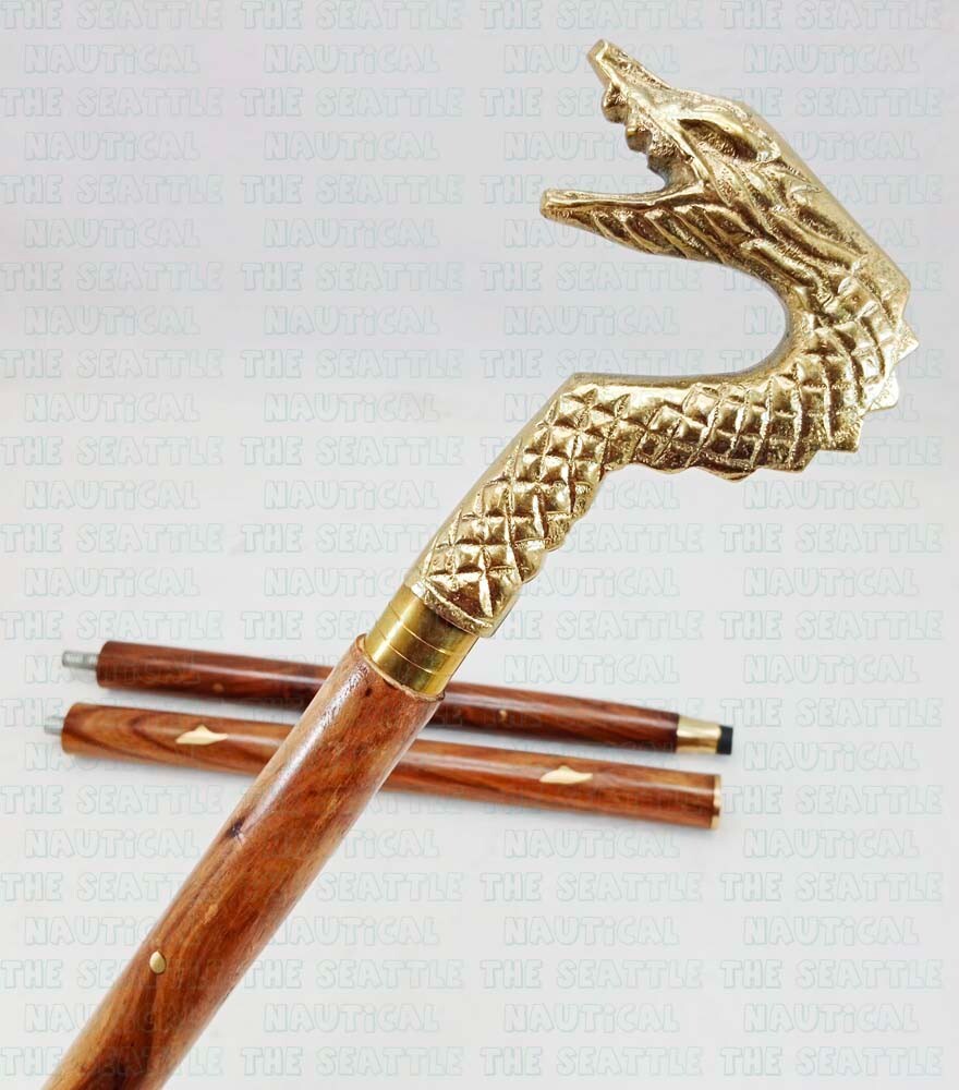 Vintage Dragon Snake Head Handle with Wooden Walking … - Gem