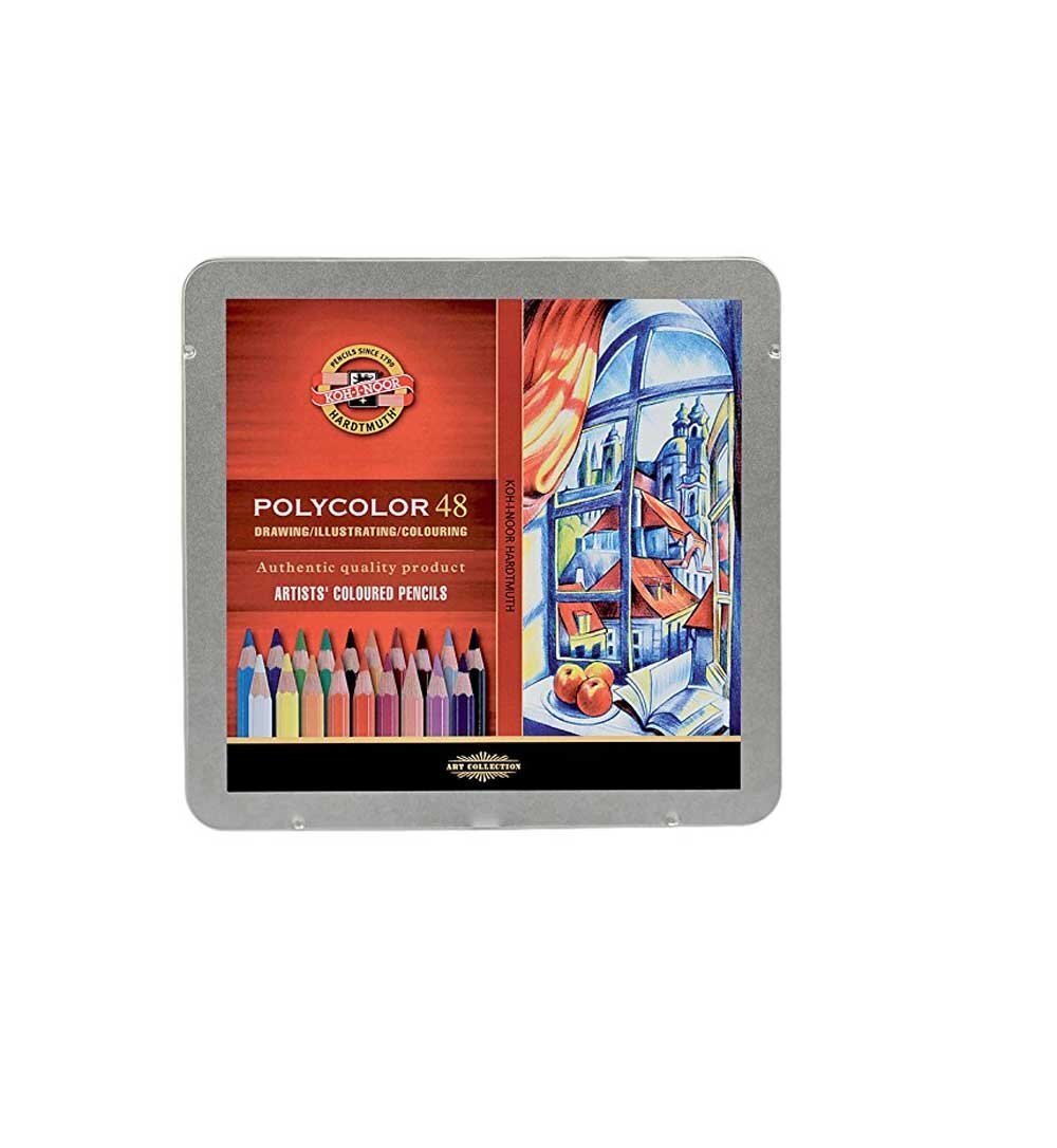 Koh-I-Noor Polycolor Drawing Pencil Set 48 Assorted Colors in Tin 1 ...