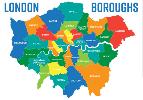 Map of London Boroughs Districts Wall Poster Print Graphic Optional ...