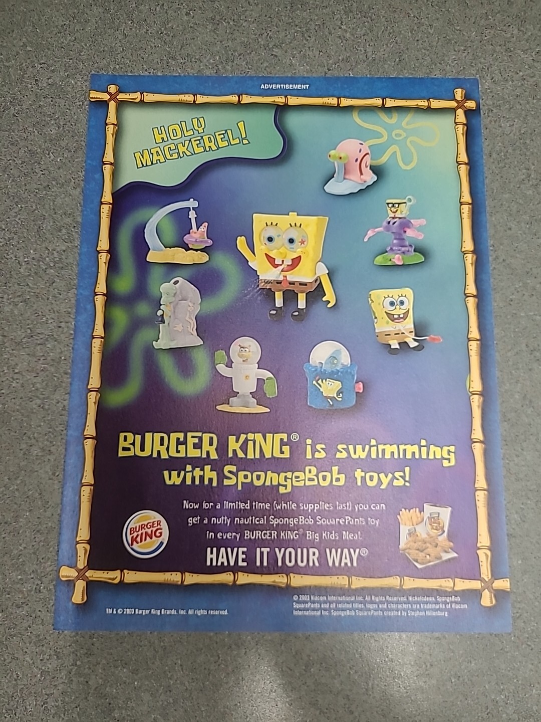 Spongebob Squarepants Burger King Toys Print Ad 2003 8x11 Great To ...