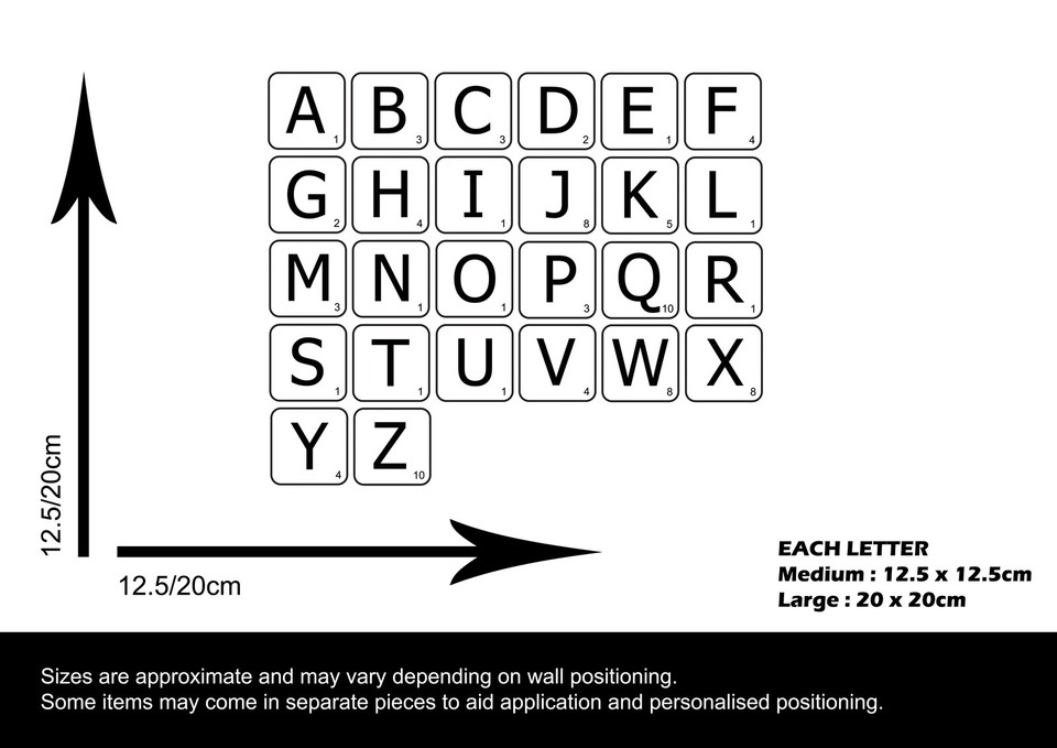 SCRABBLE LETTERS/TILES WALL STICKER ART TRANSFER DECAL CHILDREN'S FUN ...