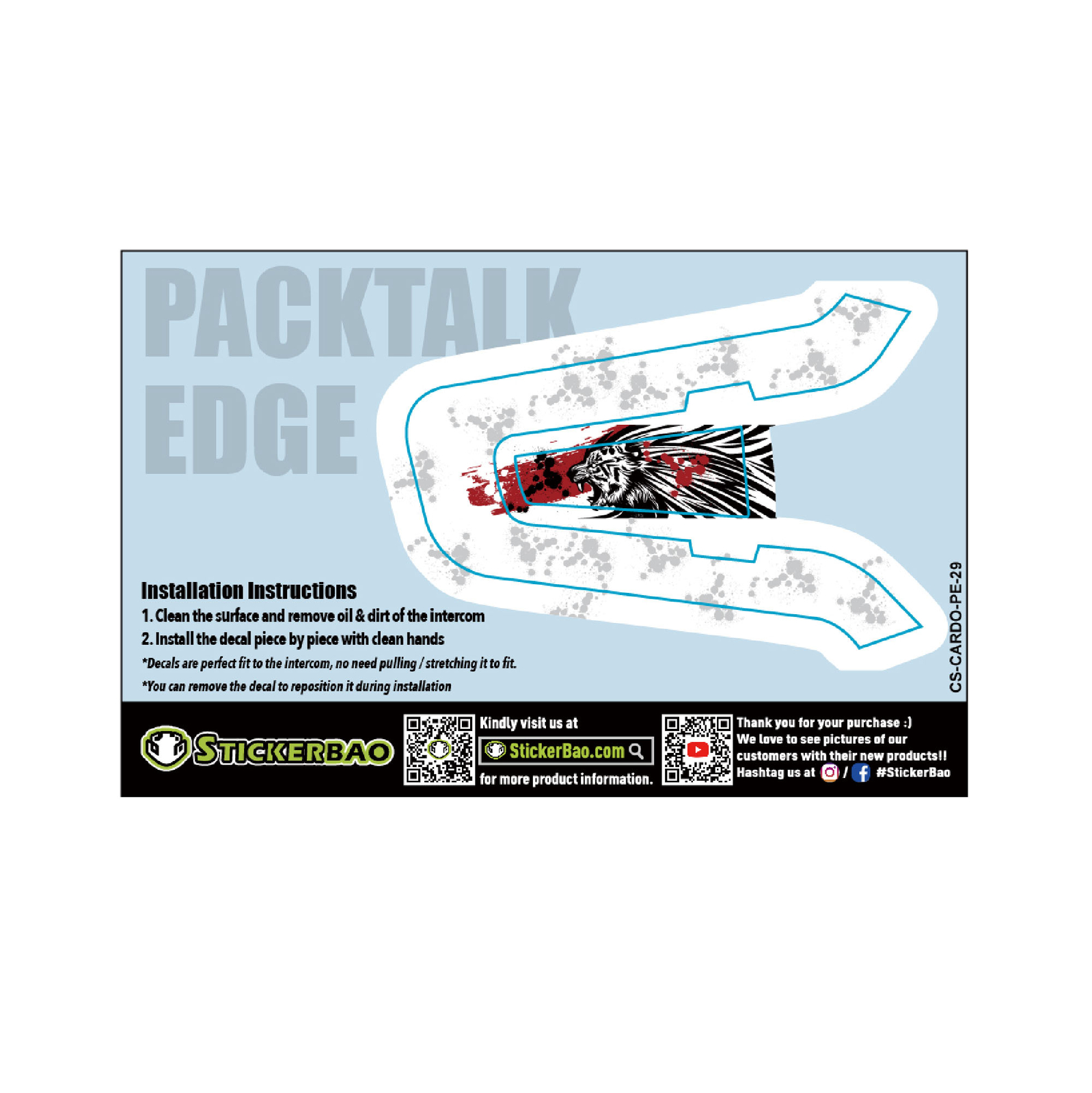 For Cardo Packtalk Edge Removable Skin Cover Sticker Protection Tiger ...