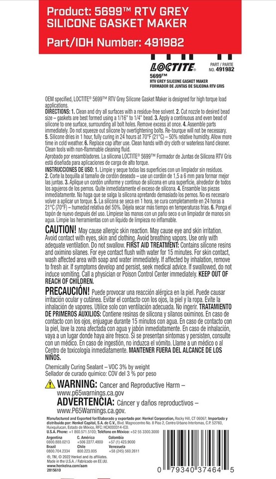 Loctite 37464 Grey RTV 598 High Performance Silicone. 80 ml ...