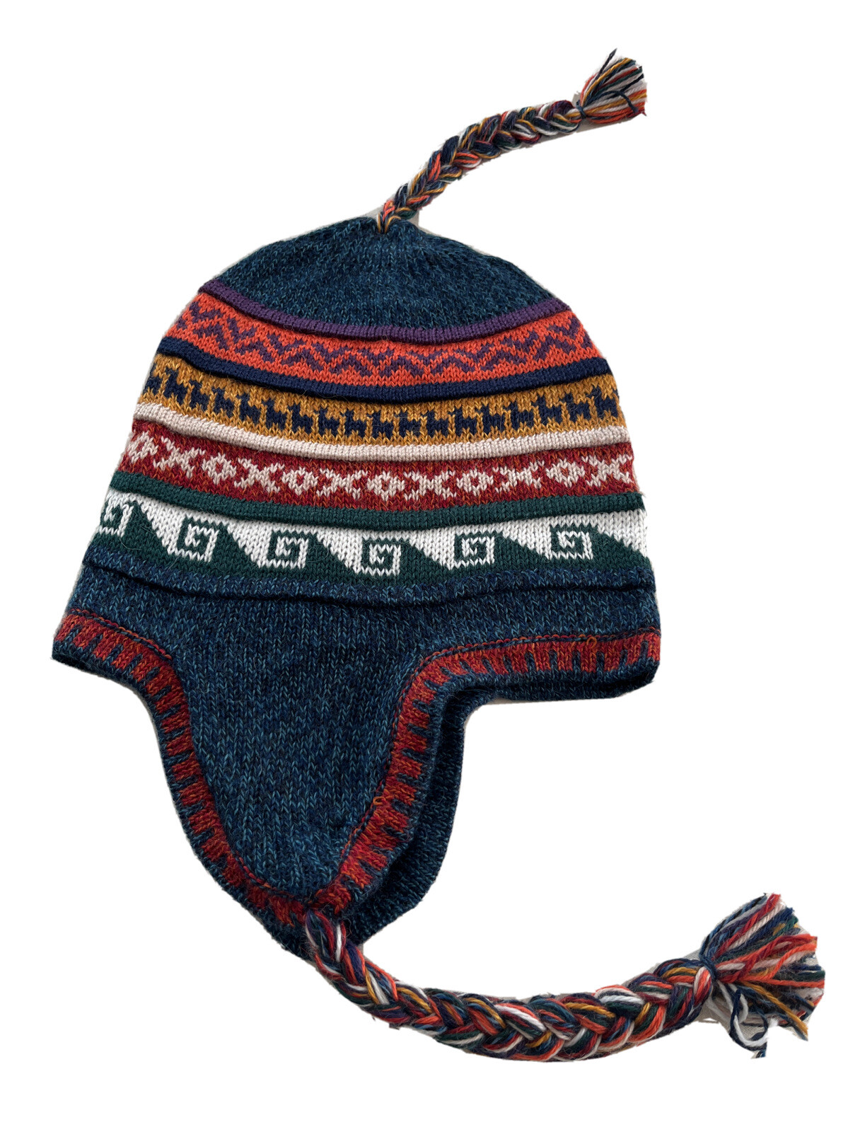 blue w gray multicolor adult reversible size peruvian alpaca chullo hat ...