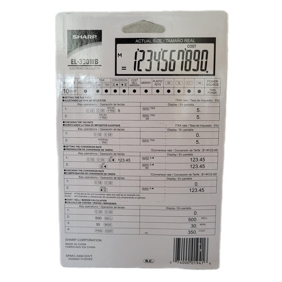 NEW Sharp® EL-330WB Desktop Calculator 10-Digit LCD 074000019416 Slant ...