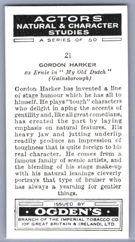1938 Ogden's Actors Natural & Character Studies - Gordon Harker #21 ...