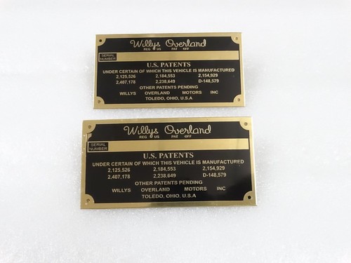 2X Brass Data Plate Station Wagon Pickup ID Tag For Willys CJ3A 3B ...