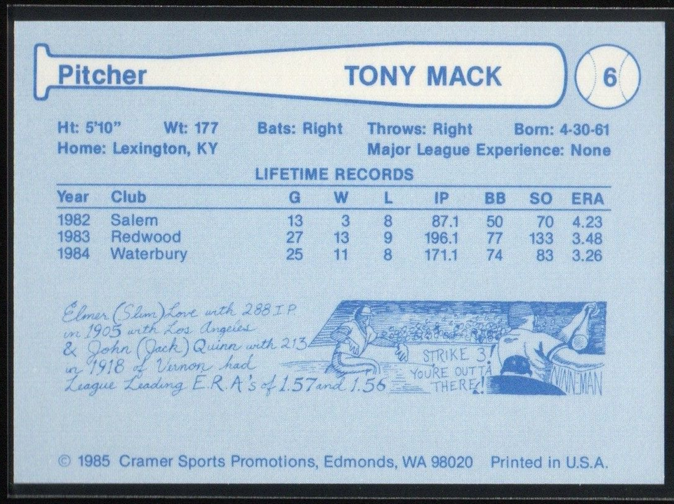 Tony Mack 1985 Cramer Edmonton Trappers #6 California Angels #1 | eBay