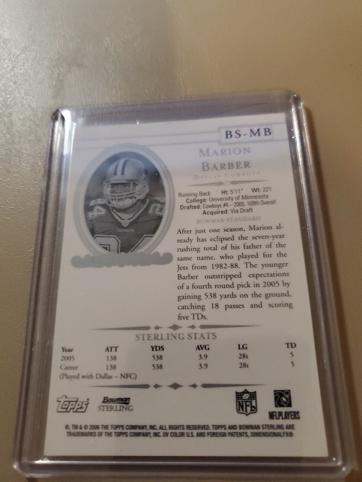 2006 MARION BARBER III BOWMAN STERLING JERSEY CARD COWBOYS. | eBay