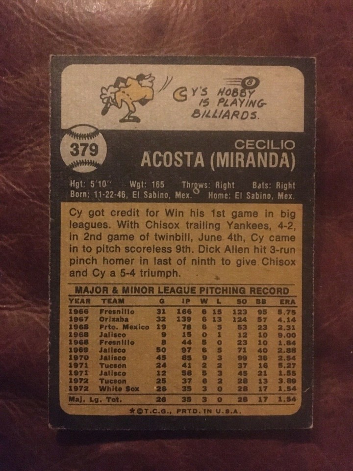 1973 Topps #379 White Sox Cy Acosta Baseball Card | eBay